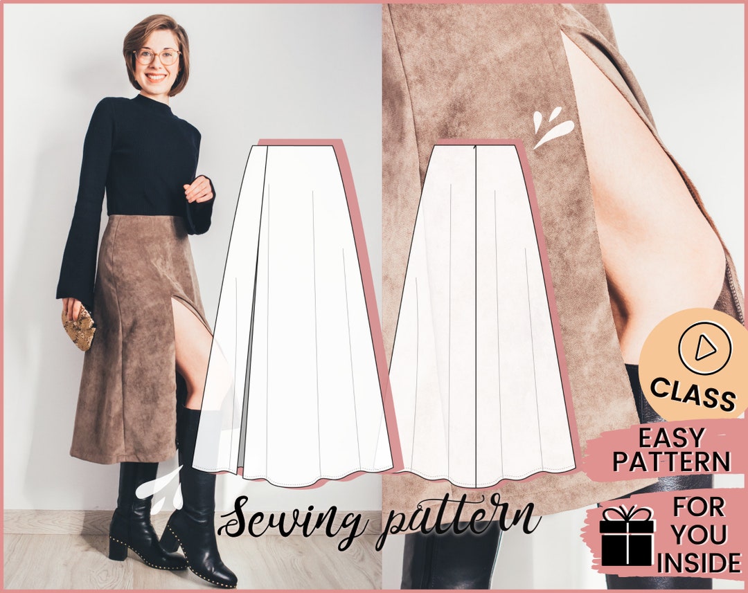 Split Skirt Pattern Easy a Line Skirt Pattern and Midi Skirt - Etsy
