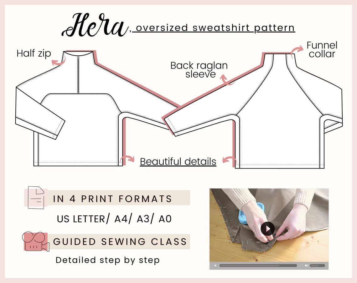Sweatshirt Pattern Oversized Sweatshirt Sewing Pattern - Etsy