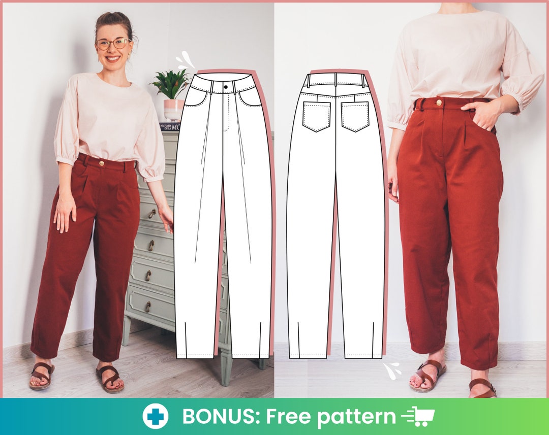 Slouchy Trousers Pattern, Women Cropped Jeans Pattern, High Waist ...