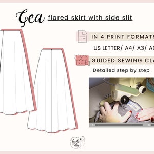 Split Skirt Pattern | Easy a Line Skirt Pattern and Midi Skirt Pattern ...
