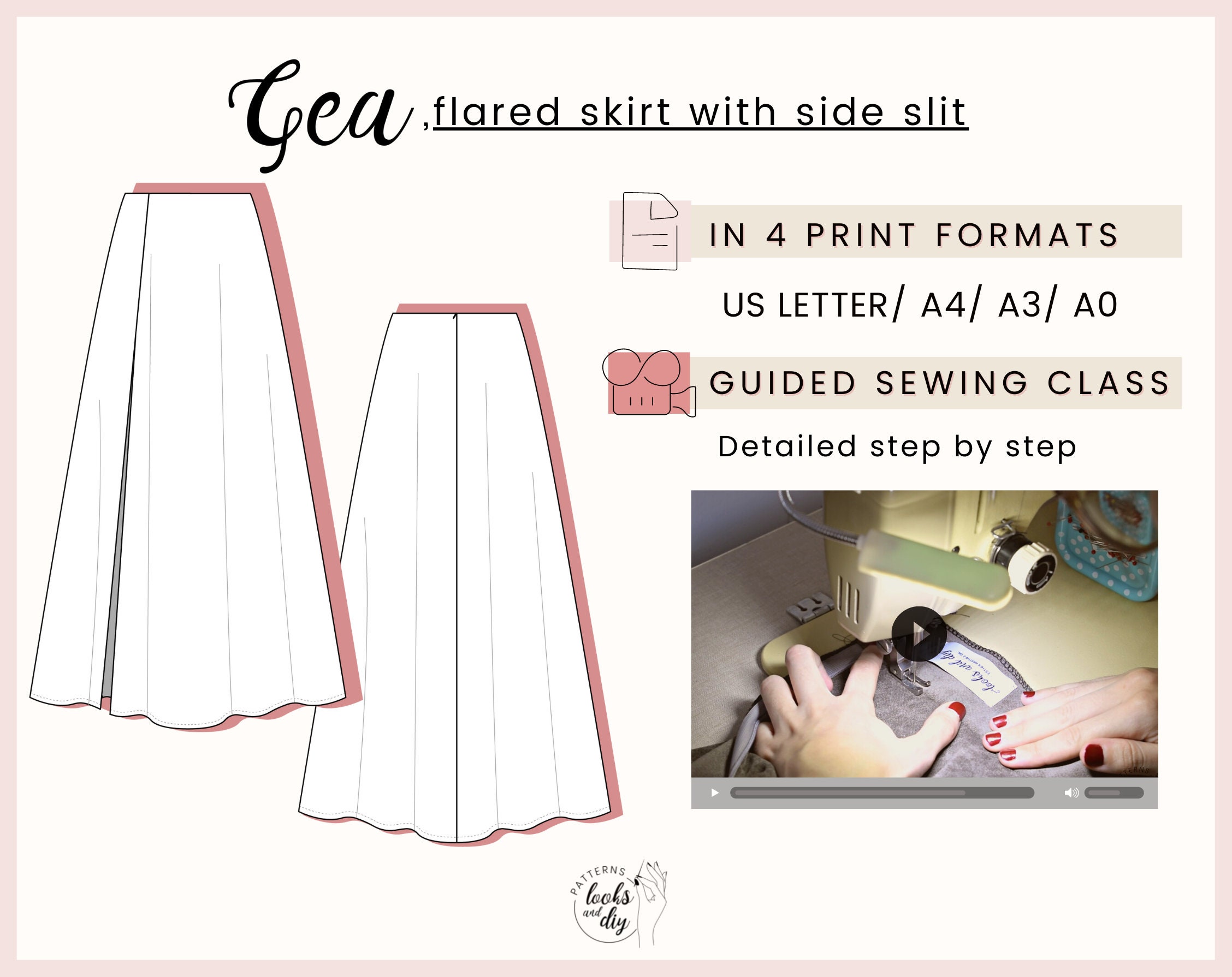 Split Skirt Pattern | Easy a Line Skirt Pattern and Midi Skirt Pattern ...