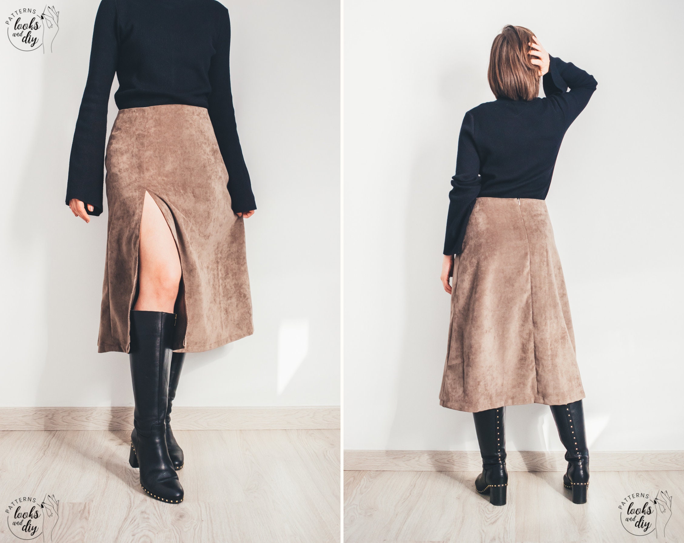 Split Skirt Pattern | Easy a Line Skirt Pattern and Midi Skirt Pattern ...