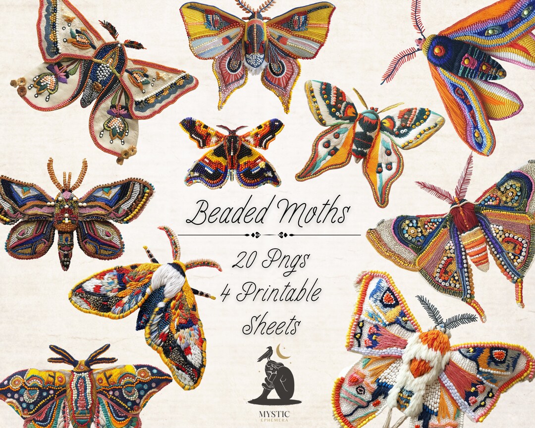 Beaded Moth Pngs - 20 Png Beaded Moths & 4 Printable Sheets, CU ...