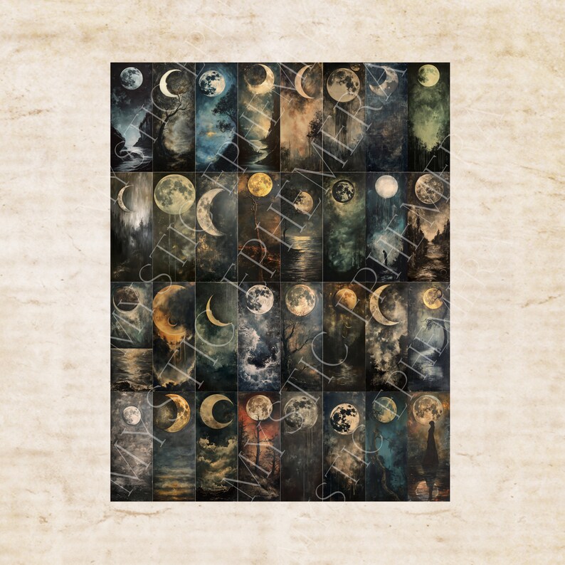 Moody Moon - 60 Images (3 Sizes) // Vintage Painting // Scrapbook ...