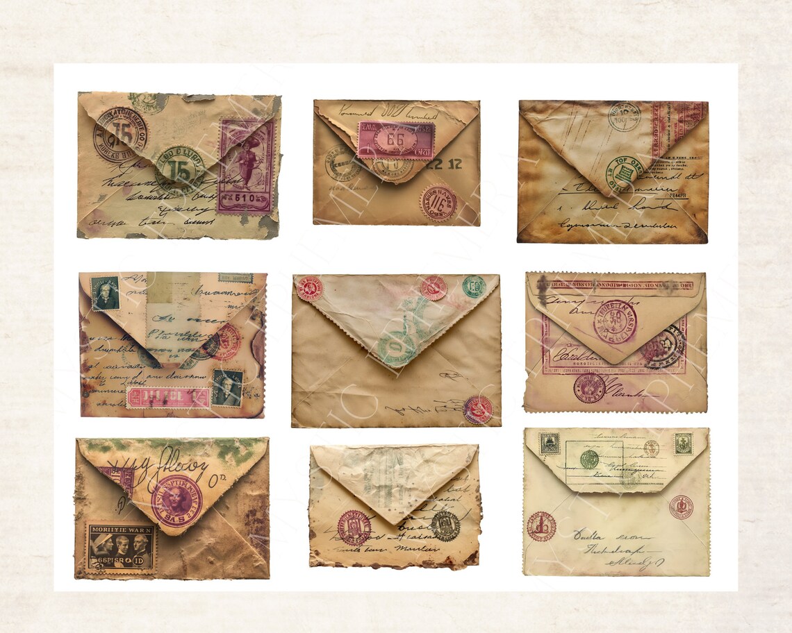 Vintage Envelopes 60 Pngs & 7 Printable Sheets, CU, Digital Download ...