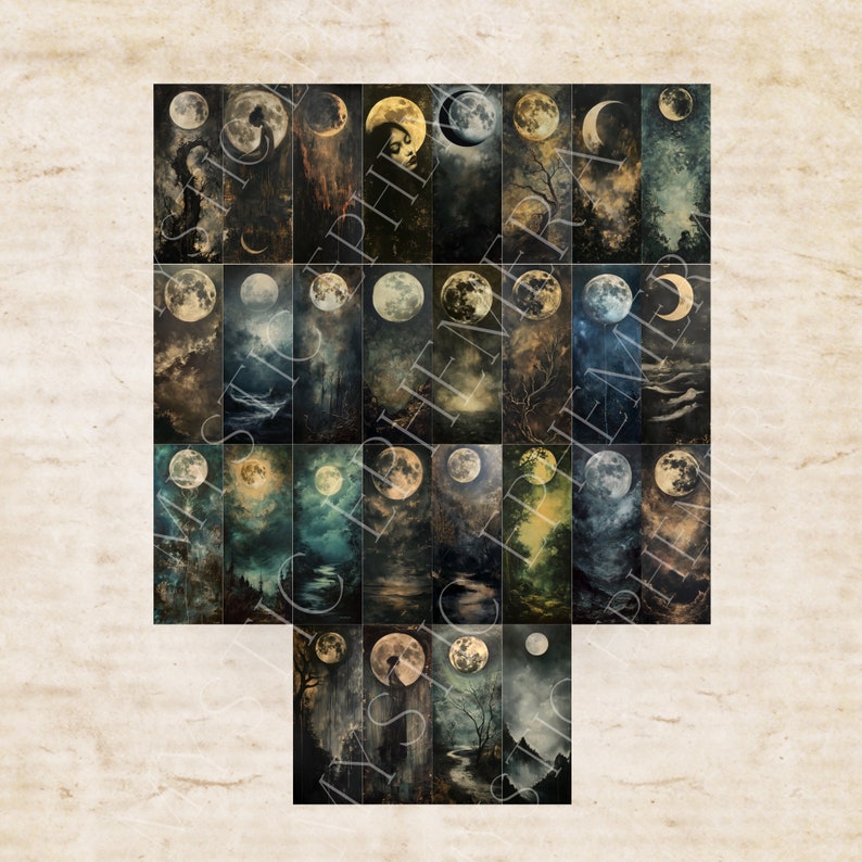 Moody Moon - 60 Images (3 Sizes) // Vintage Painting // Scrapbook ...