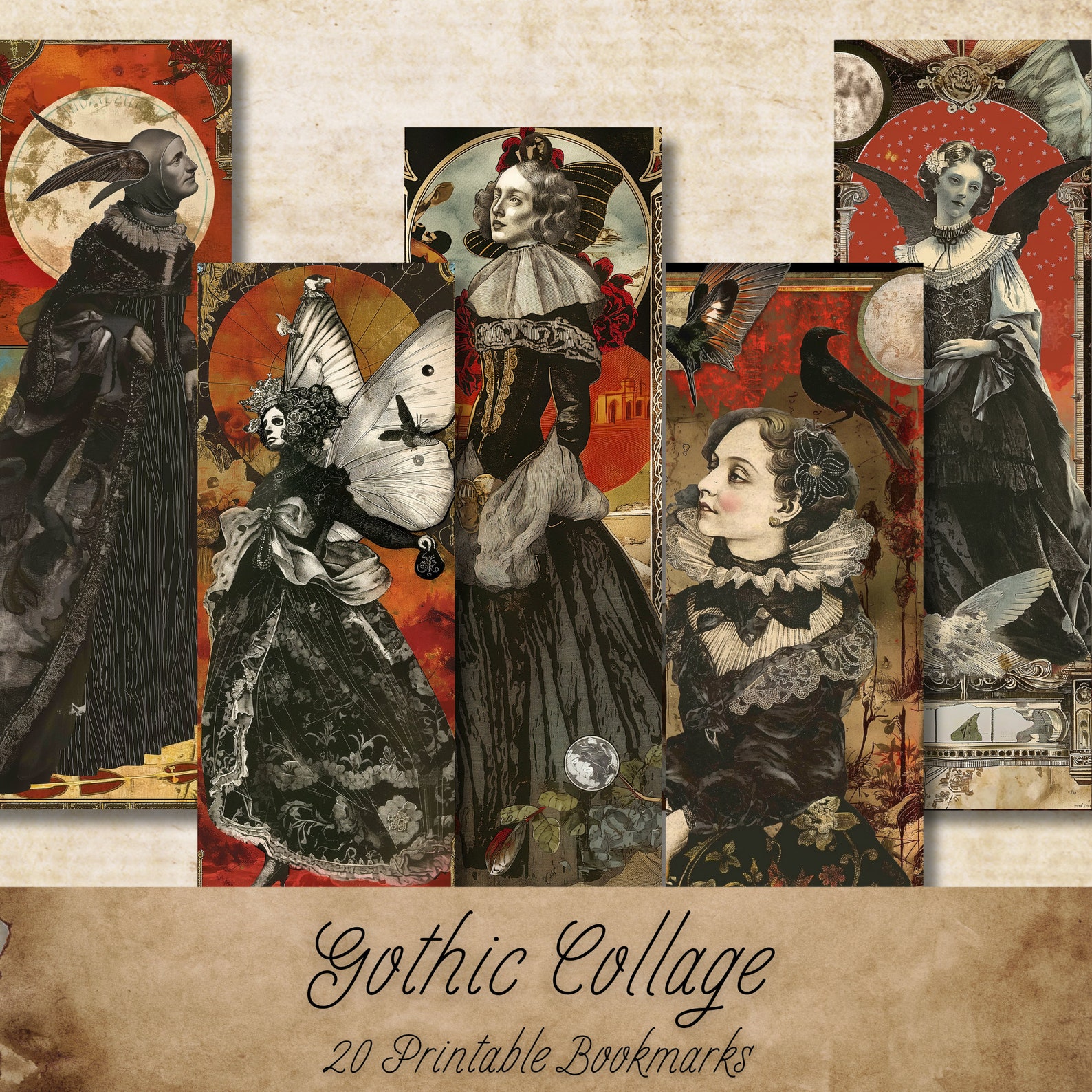 Gothic Collage Bookmarks, Printable Bookmarks - Etsy