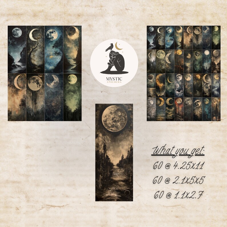 Moody Moon - 60 Images (3 Sizes) // Vintage Painting // Scrapbook ...