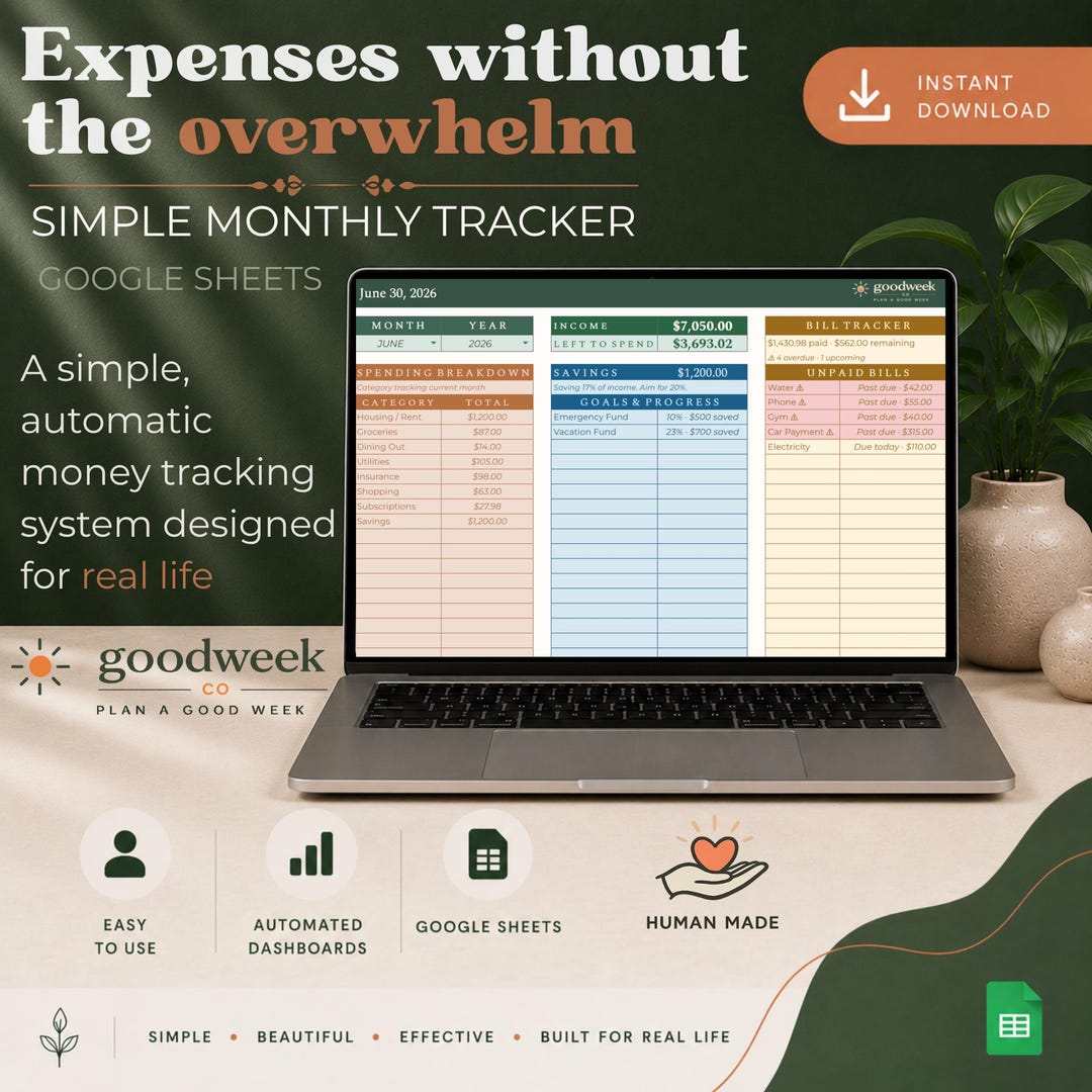 Simple Monthly Expense Tracker Spreadsheet | Monthly Budget Tracker ...