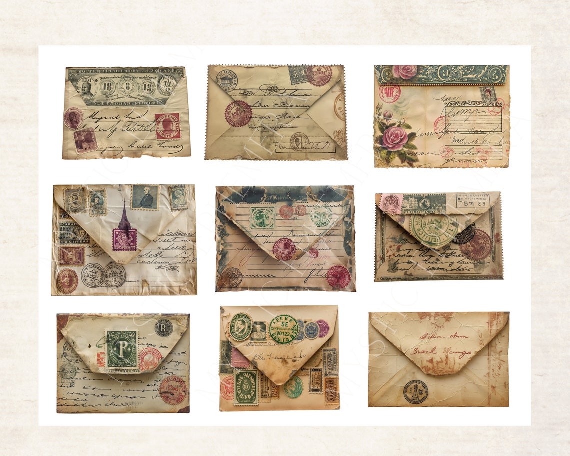Vintage Envelopes 60 Pngs & 7 Printable Sheets, CU, Digital Download ...