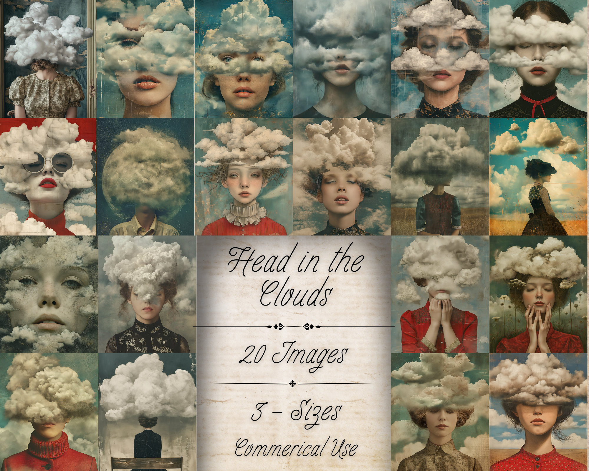 Head in the Clouds - 20 Images 3 Sizes // Junk Journal Ephemera ...
