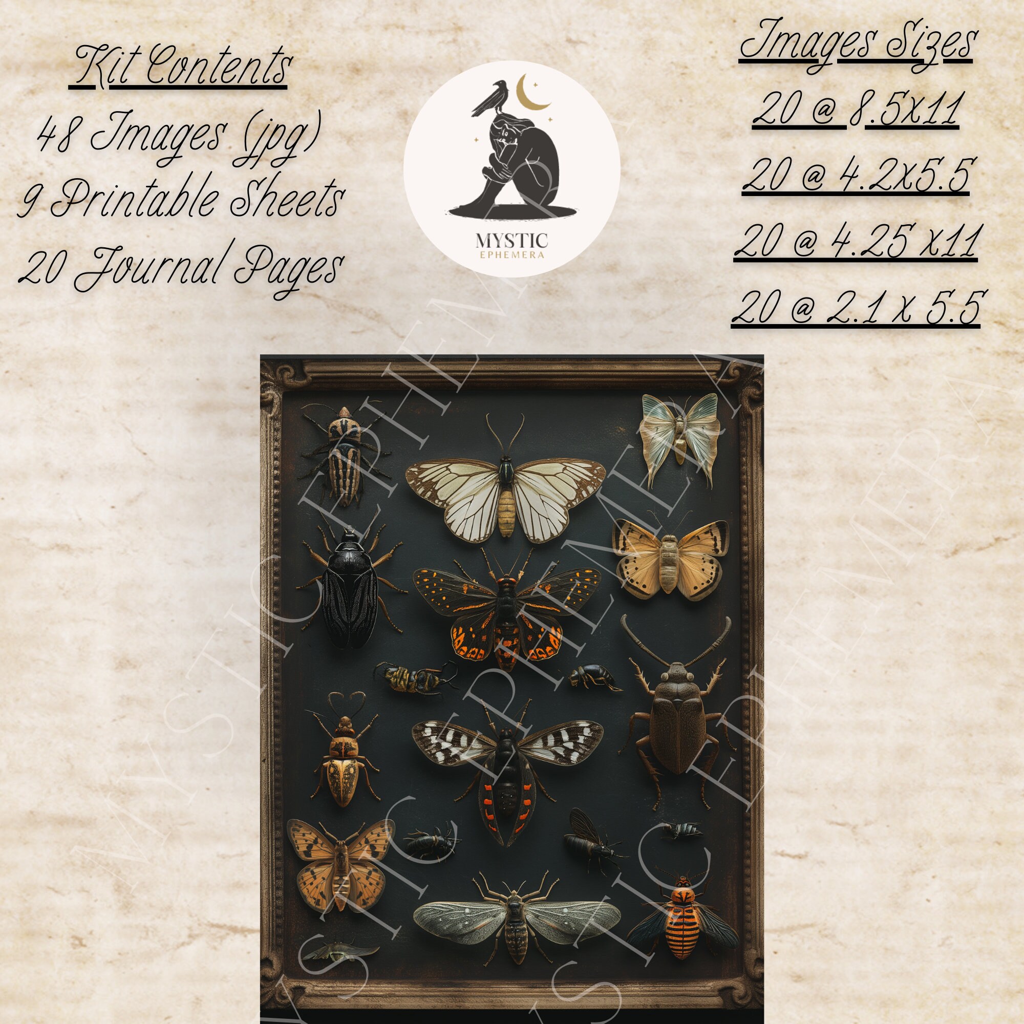 Victorian Insects Junk Journal Kit - 48 Images, 9 Printable Sheets ...
