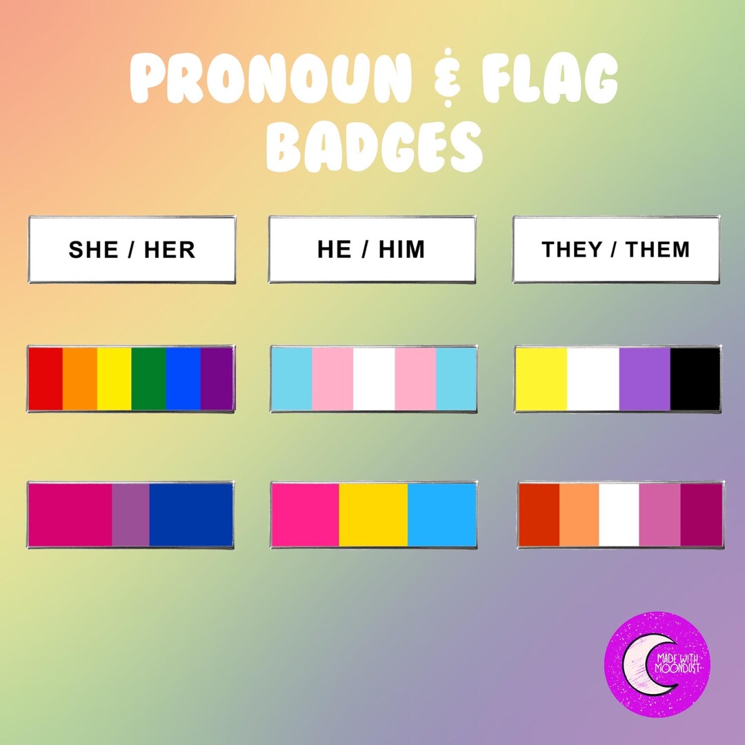 Metal Pride Flag & Pronoun Badges - Etsy
