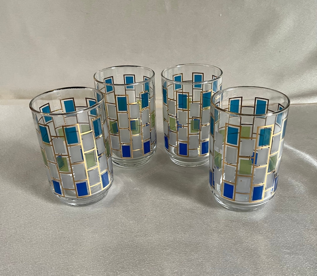 Libbey nordic Glasses Vintage Mid Century Modern Retro Blue Green White ...