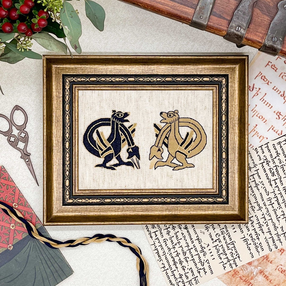Bayeux Tapestry Cross Stitch Pattern: Pair of Blue and Gold Beasts ...