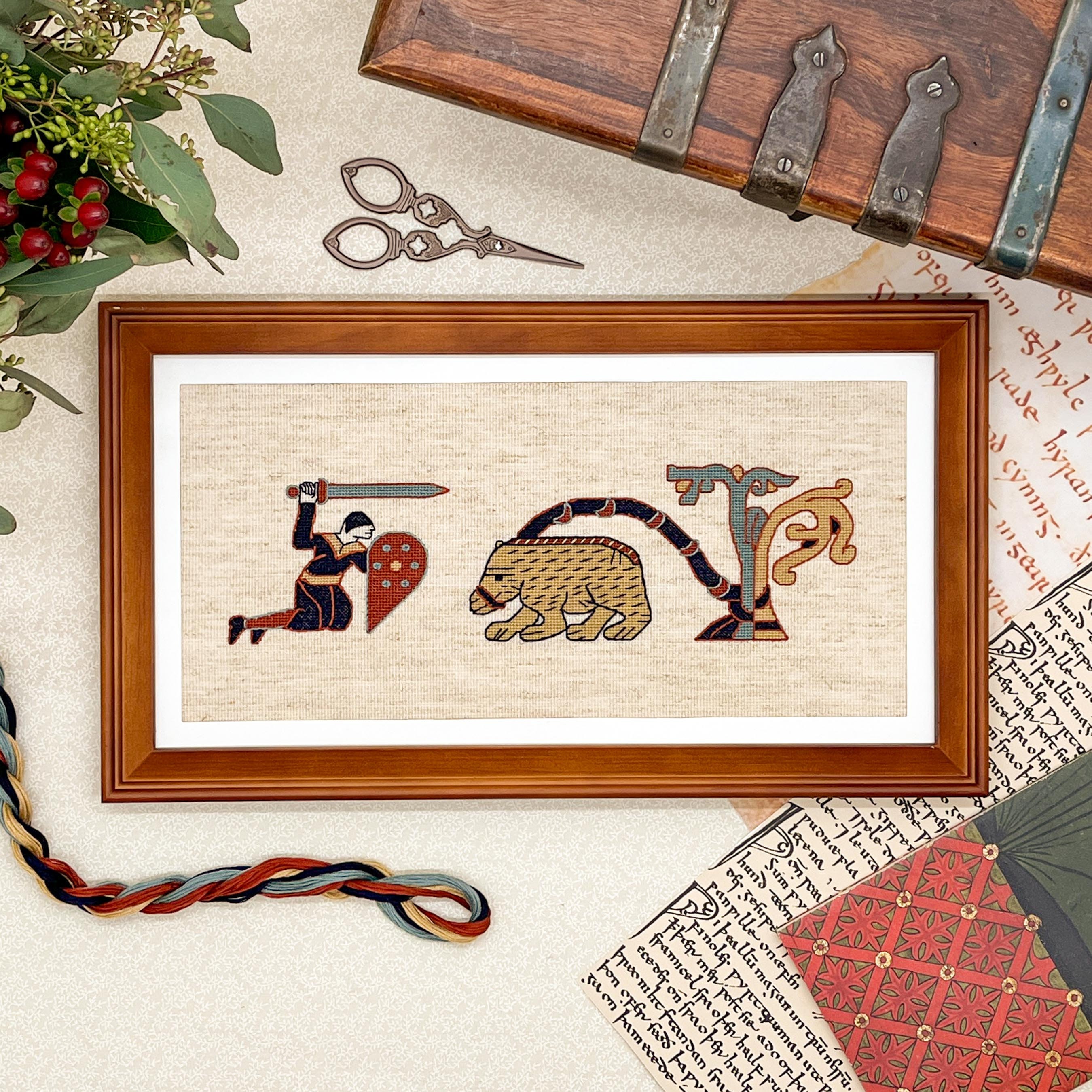 Bayeux Tapestry Cross Stitch Pattern: Warrior With Bear Border Art ...