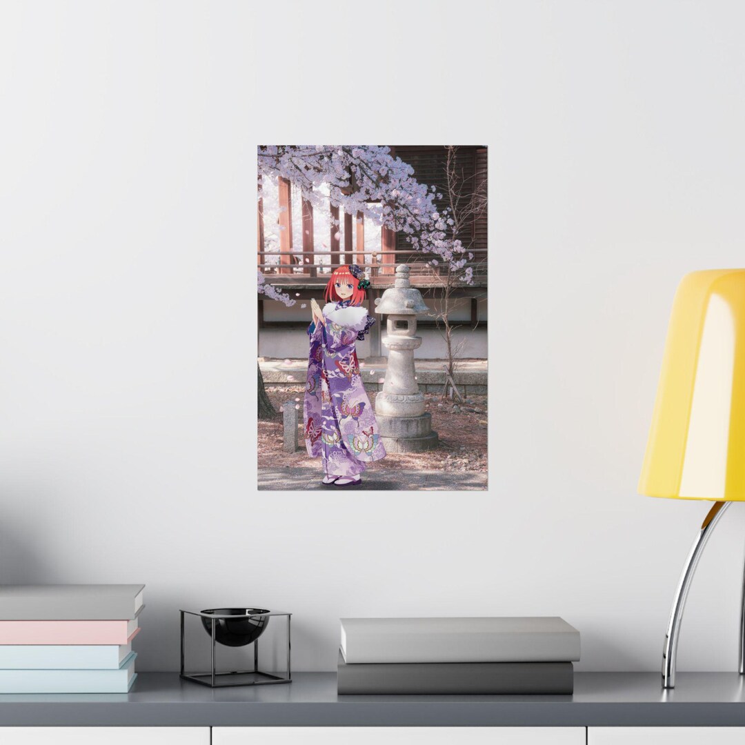 Anime Girl Waifu Poster in a Kimono With Cherry Blossom Trees Elegant ...