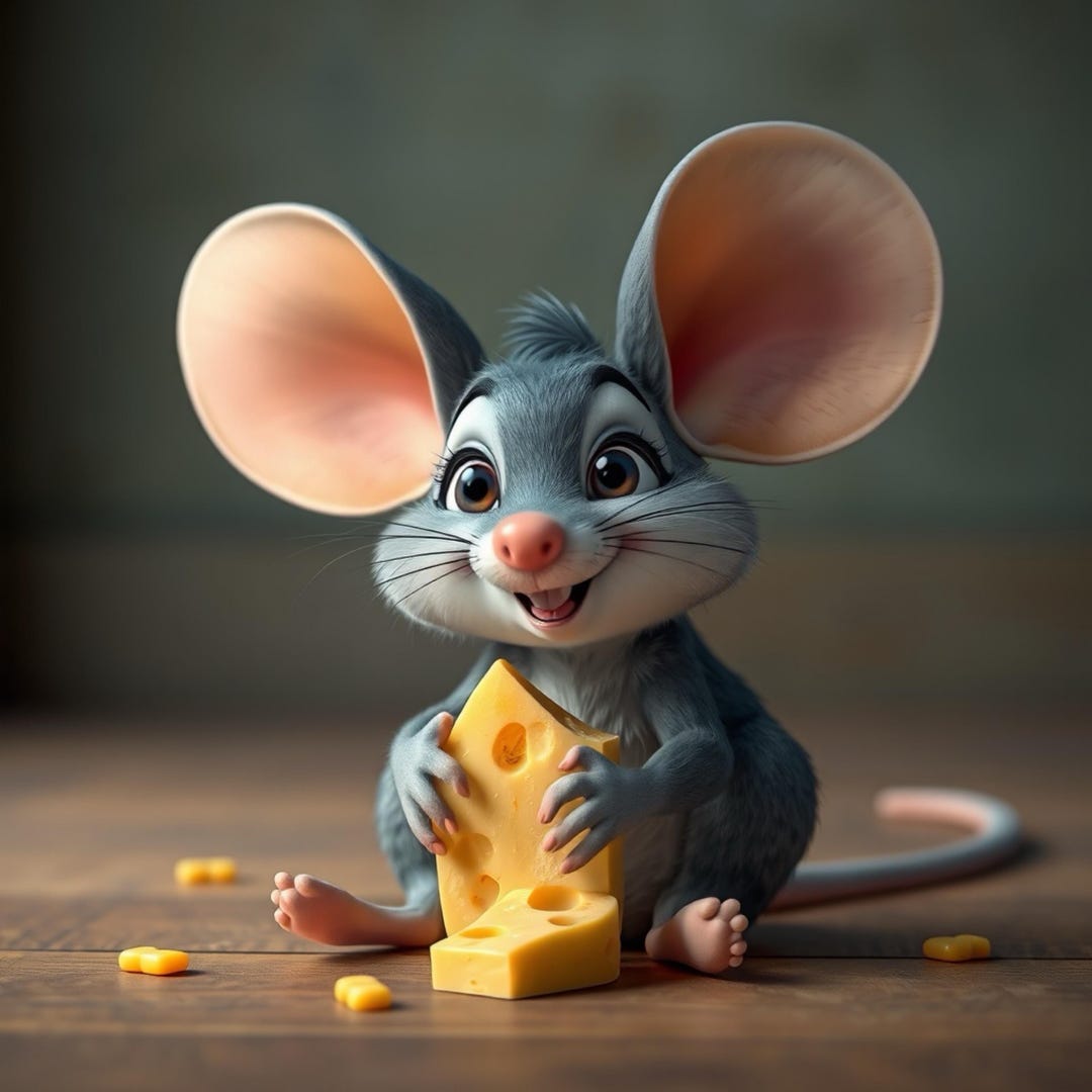 Cute Happy MOUSE With Big Rose Ears and a Cheese at Its Hands - Etsy