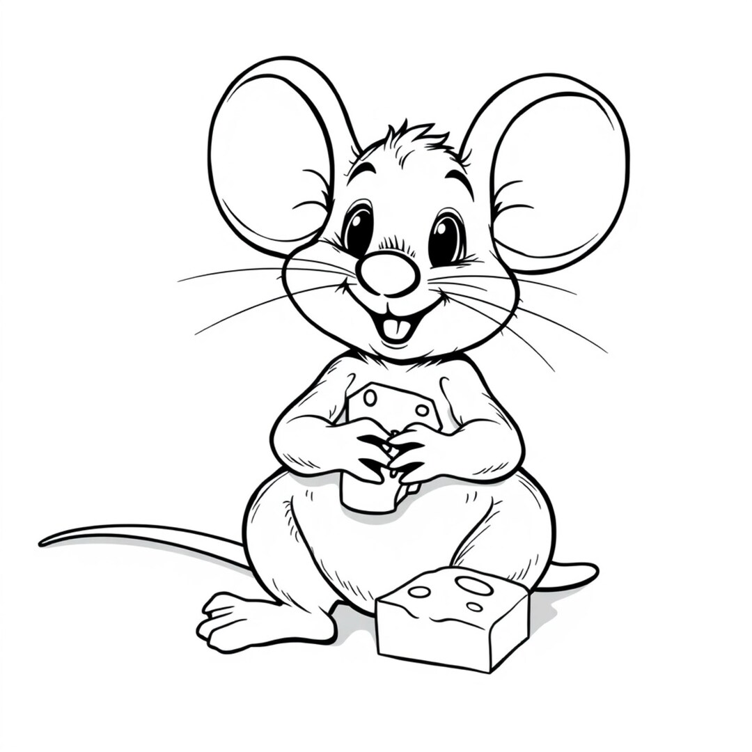 Cute Happy MOUSE With a Cheese at Her Hands - a Color Filling Picture ...