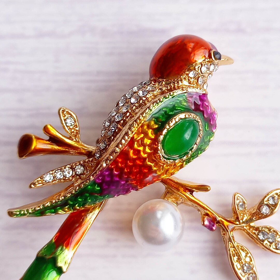 Colourful Enamel Bird Brooch in Gift Box - Etsy