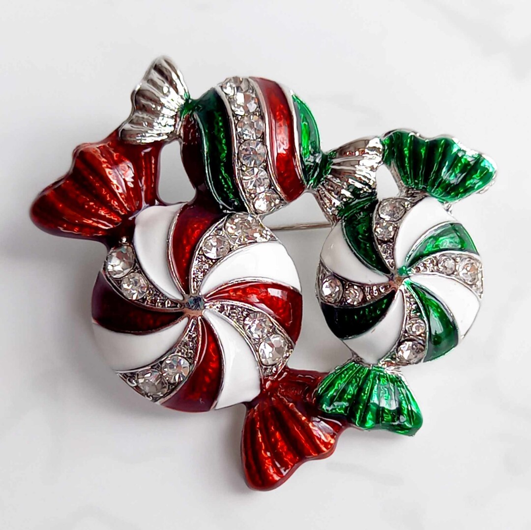 Red and Green Christmas Candy Sweets Enamel Brooch - Etsy