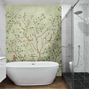 Cotton Trees Wallpaper: Birds Plants Mural, Peel Stick Self Adhesive ...