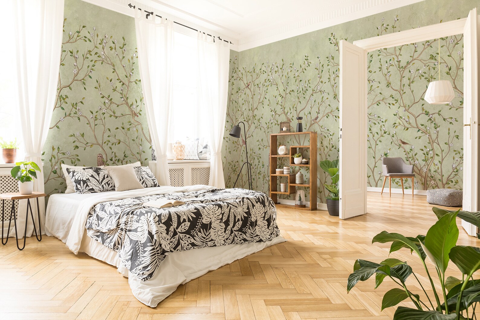 Cotton Trees Wallpaper: Birds Plants Mural, Peel Stick Self Adhesive ...