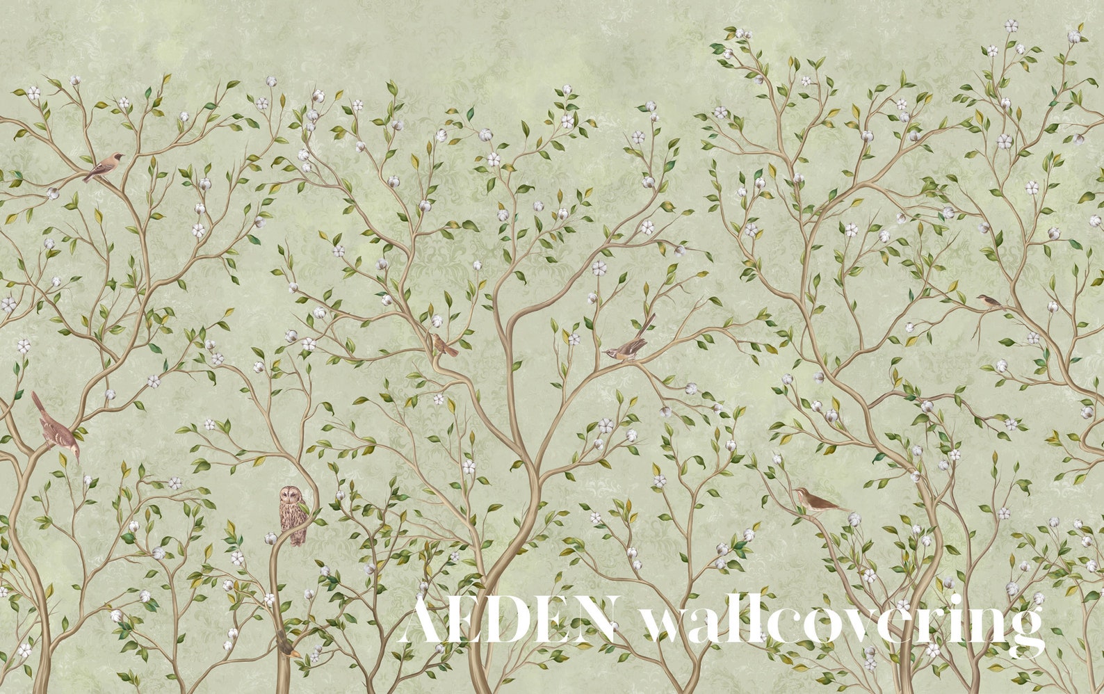 Cotton Trees Wallpaper: Birds Plants Mural, Peel Stick Self Adhesive ...
