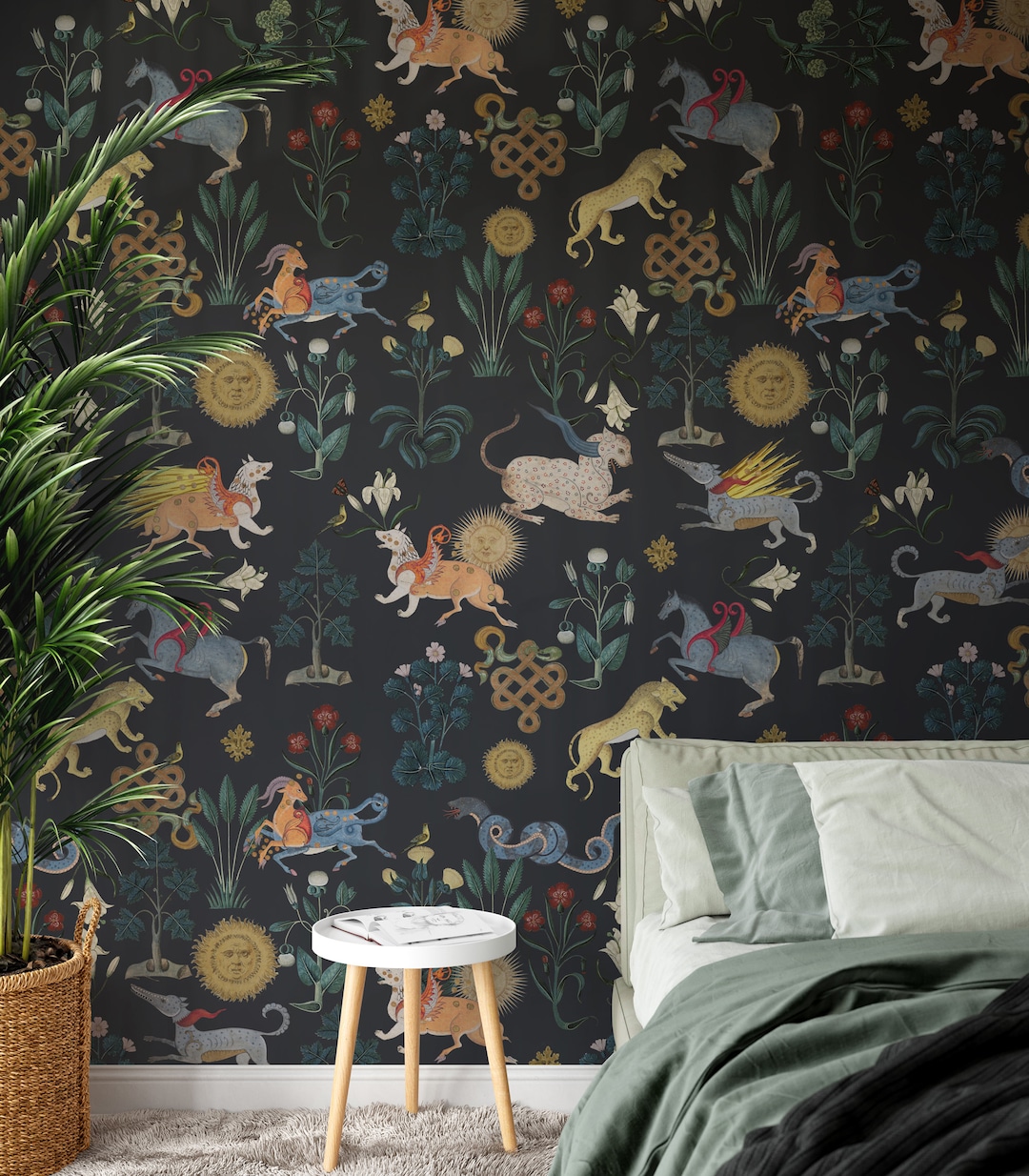 Dark Botanical Chimera Wallpaper: Moody Mythical Beast Removable Peel ...