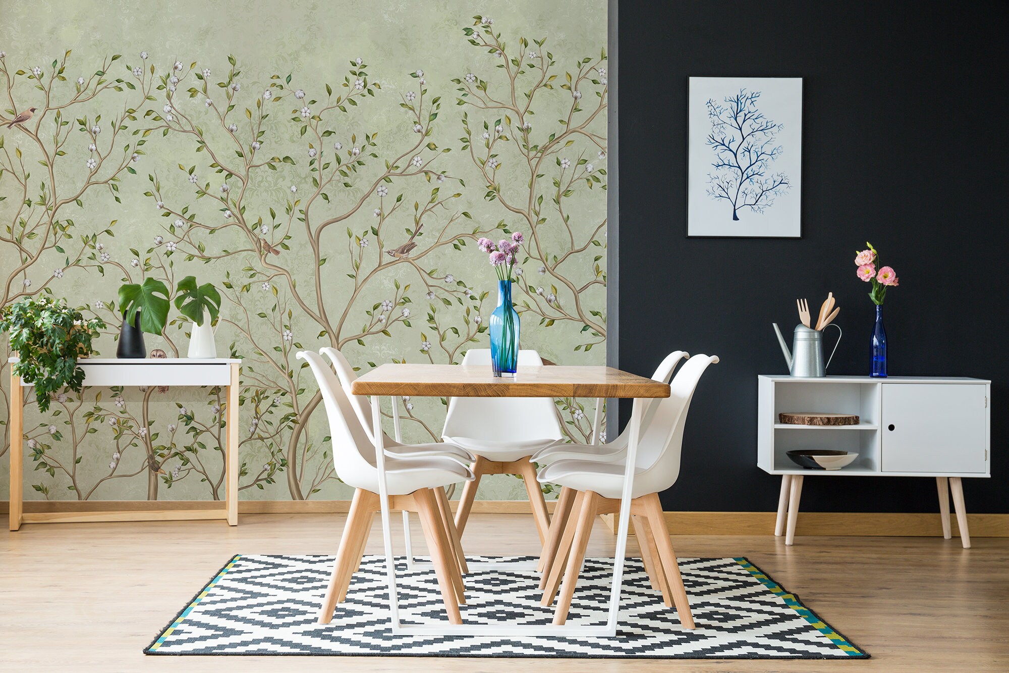 Cotton Trees Wallpaper: Birds Plants Mural, Peel Stick Self Adhesive ...