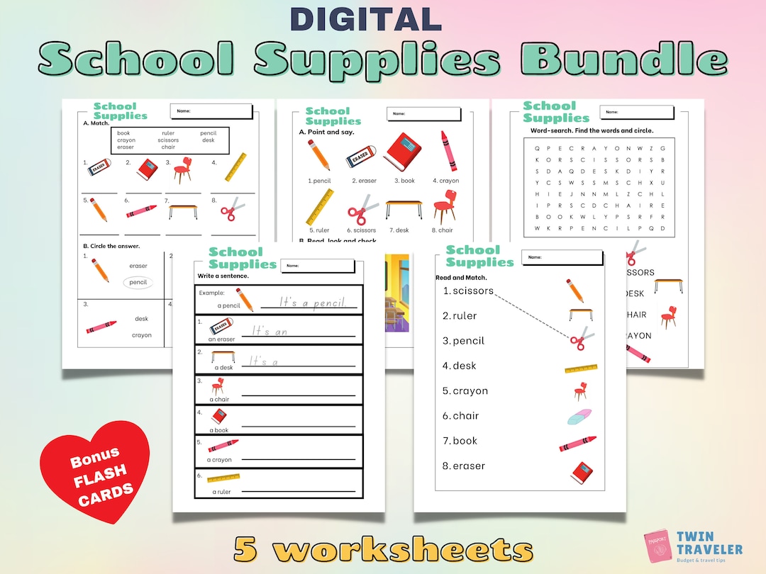 1st Grade Worksheets - School Supplies | PDF English School Objects ...
