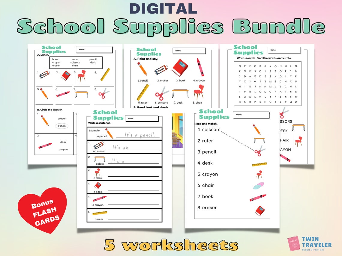 1st Grade Worksheets - School Supplies | PDF English School Objects ...