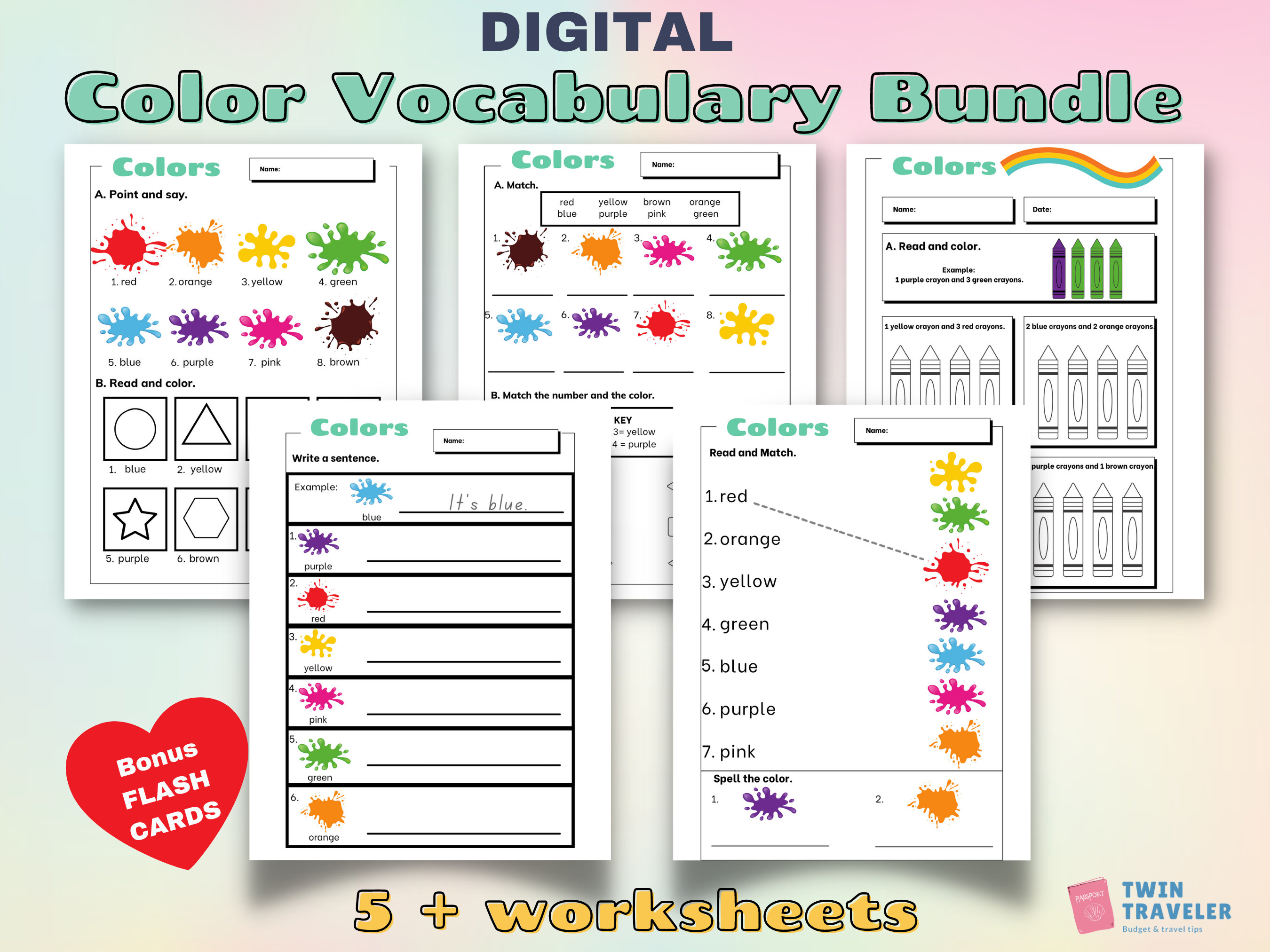 Color ESL 1st Grade Worksheet Packet | PDF English Color Worksheet ...