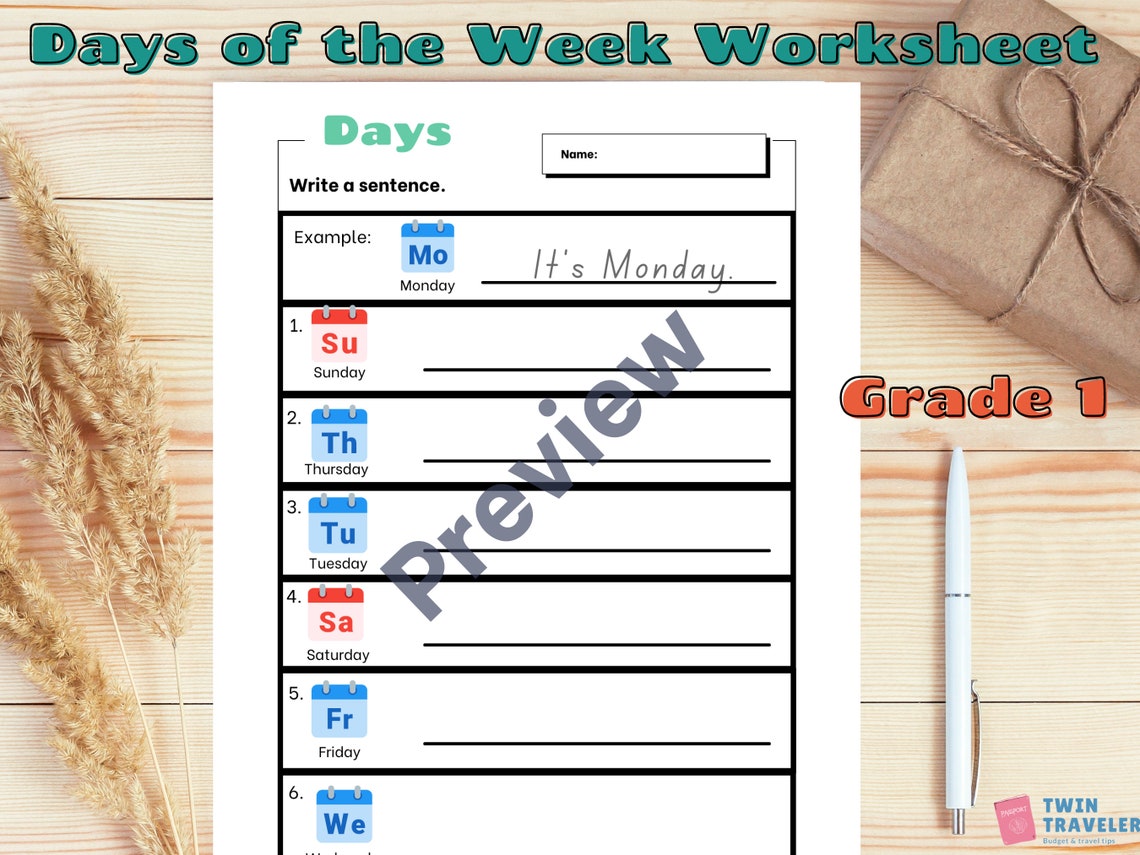 1st Grade Worksheets on Days of the Week | PDF English Days of the Week ...