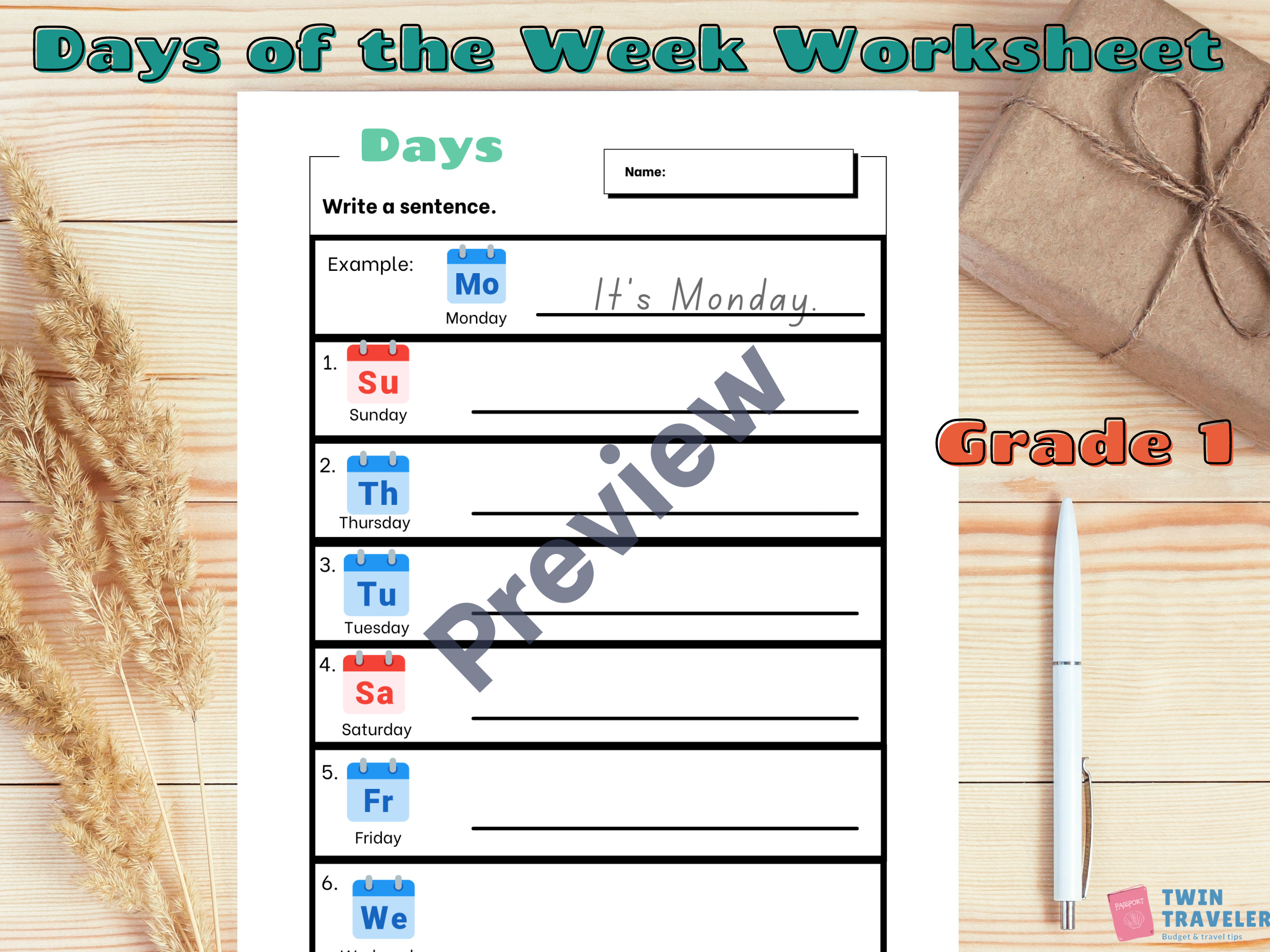 1st Grade Worksheets on Days of the Week | PDF English Days of the Week ...
