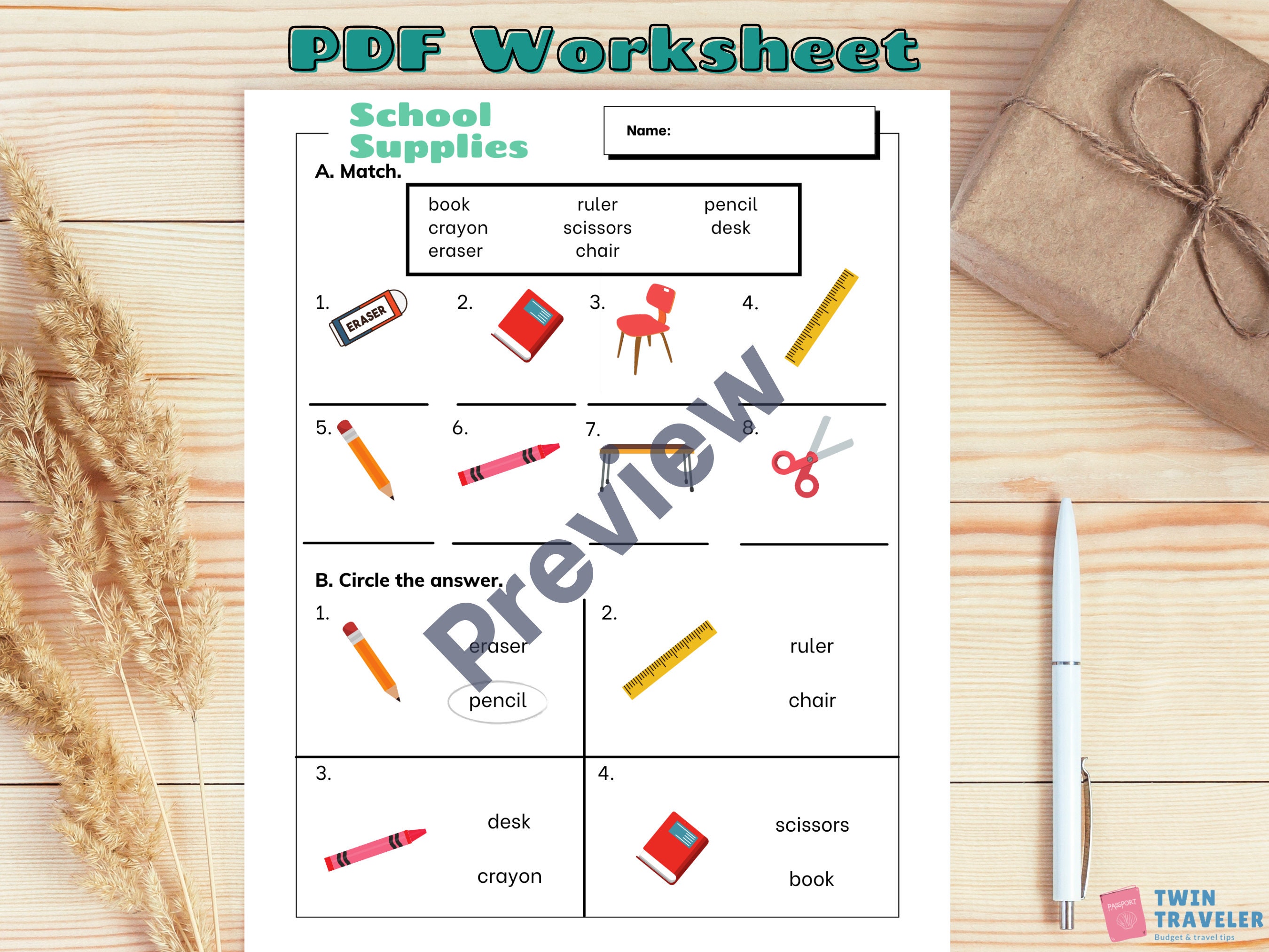 1st Grade Worksheets - School Supplies | PDF English School Objects ...