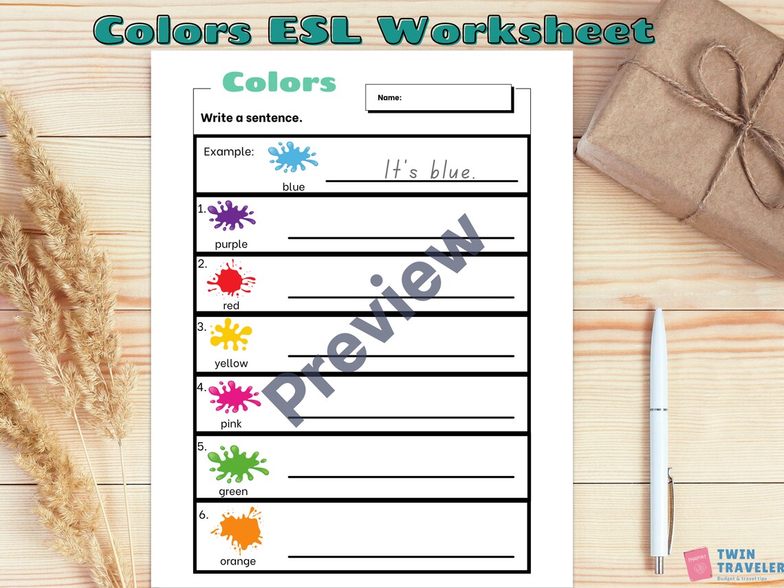 Color ESL 1st Grade Worksheet Packet | PDF English Color Worksheet ...