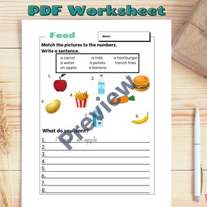 1st Grade Worksheet on Food Vocabulary | English Food Worksheet for ...