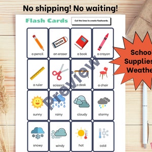 ESL Flash Card Bundle for School Supplies, Colors, Shapes, Weather ...