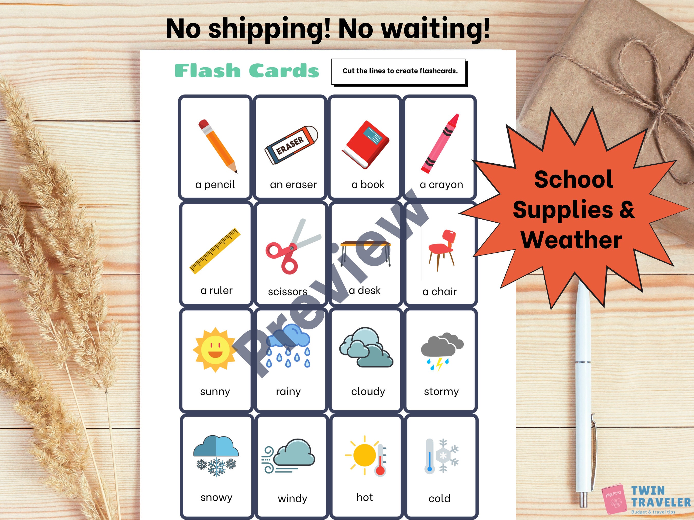 ESL Flash Card Bundle for School Supplies, Colors, Shapes, Weather ...