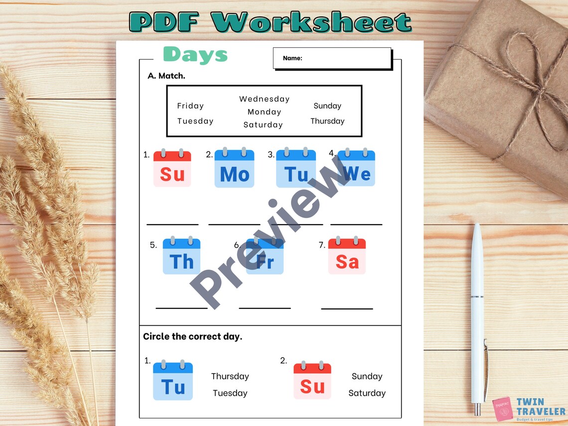 1st Grade Worksheets on Days of the Week | PDF English Days of the Week ...