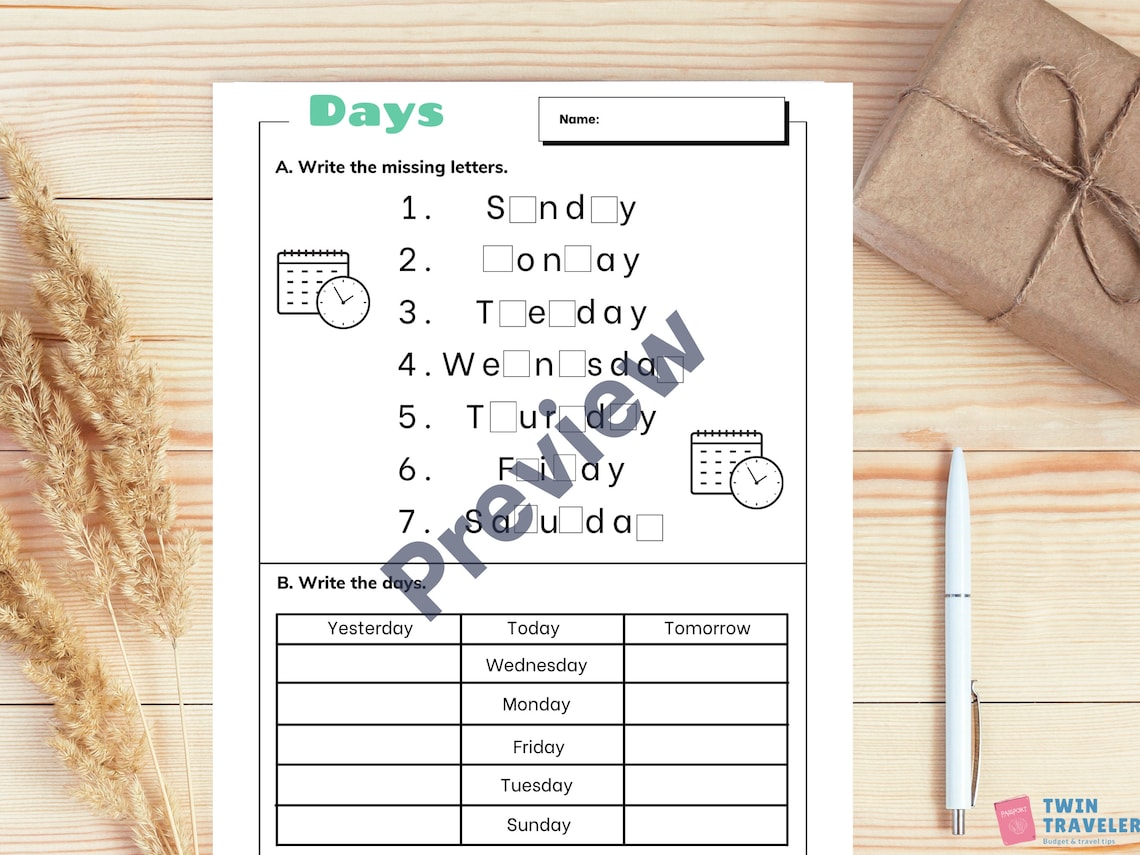 1st Grade Worksheets on Days of the Week | PDF English Days of the Week ...