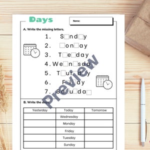 1st Grade Worksheets on Days of the Week | PDF English Days of the Week ...