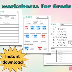 1st Grade Worksheets on Days of the Week | PDF English Days of the Week ...