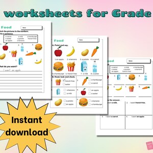 1st Grade Worksheet on Food Vocabulary | English Food Worksheet for ...