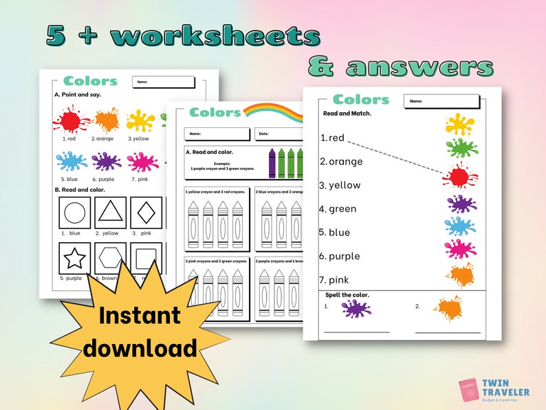 Color ESL 1st Grade Worksheet Packet | PDF English Color Worksheet ...
