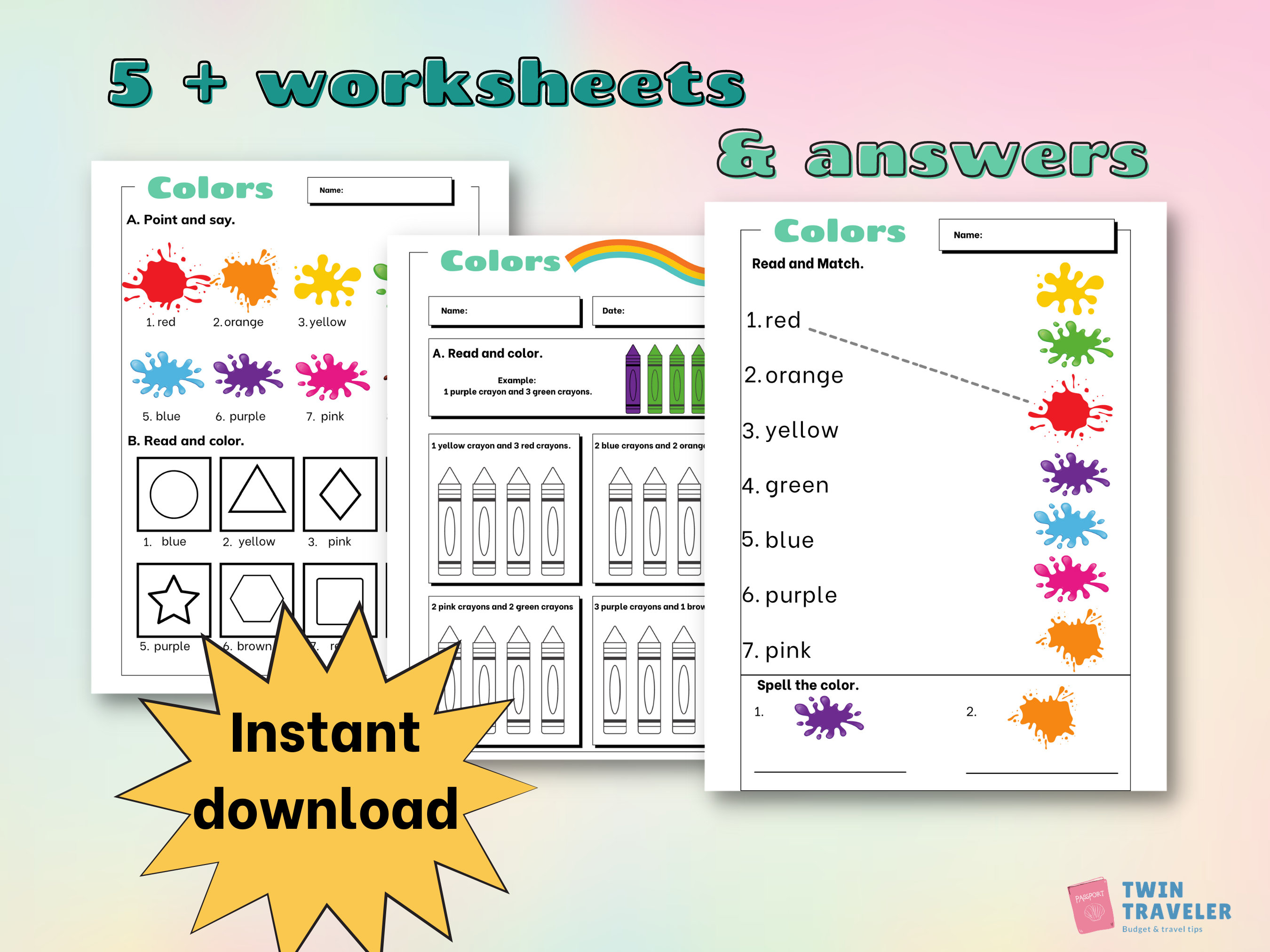 Color ESL 1st Grade Worksheet Packet | PDF English Color Worksheet ...