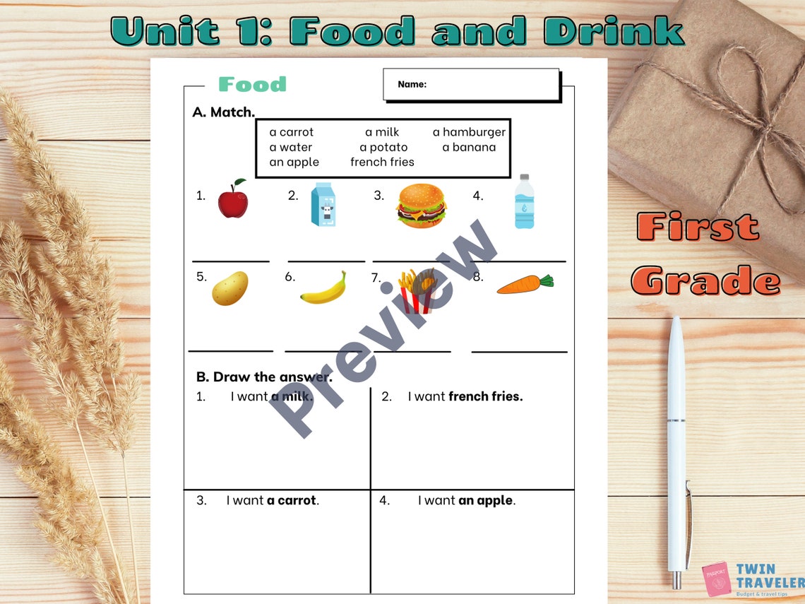 1st Grade Worksheet on Food Vocabulary | English Food Worksheet for ...