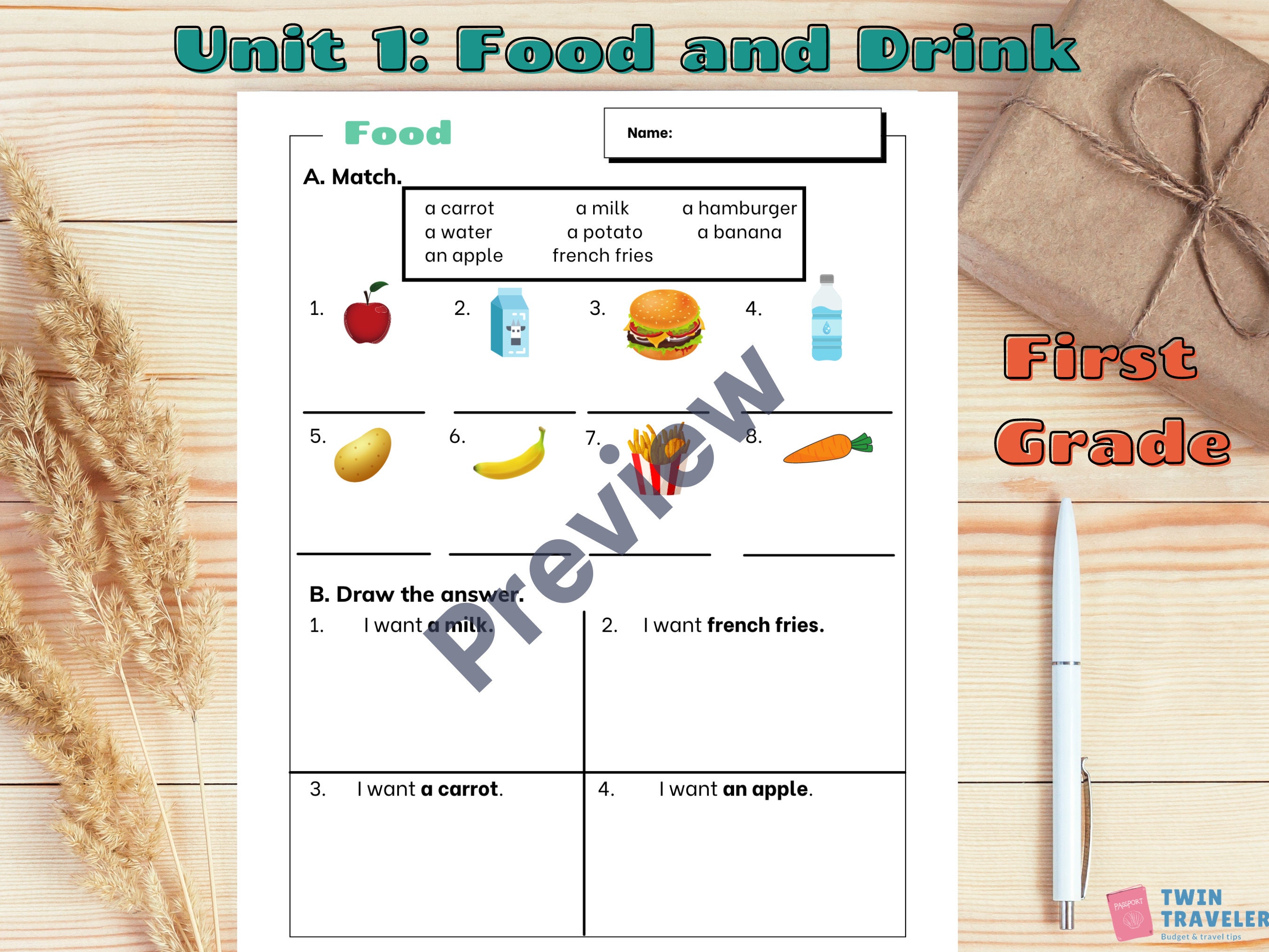 1st Grade Worksheet on Food Vocabulary | English Food Worksheet for ...