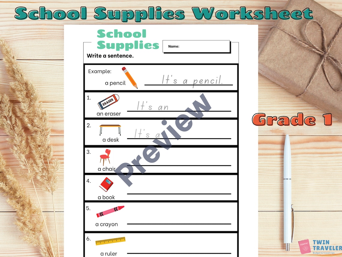 1st Grade Worksheets - School Supplies | PDF English School Objects ...
